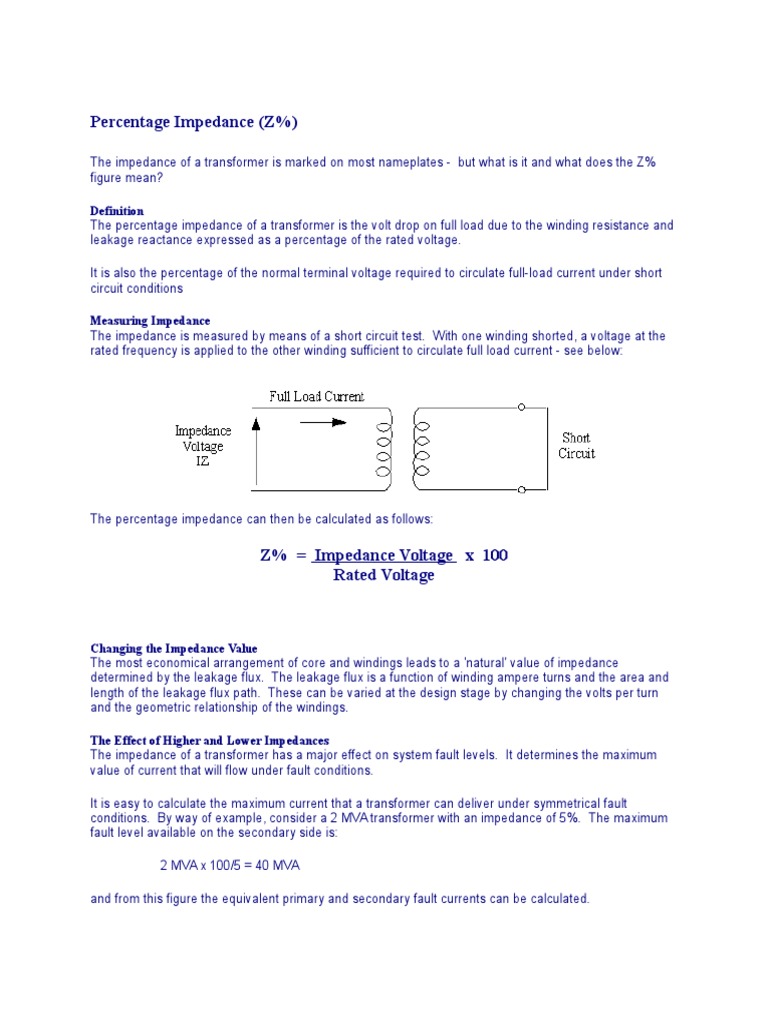 Percentage Impedance | PDF | Transformer | Electrical Impedance