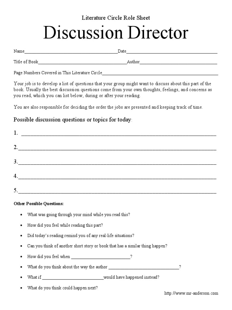 Discussion Director: Other Possible Questions | PDF