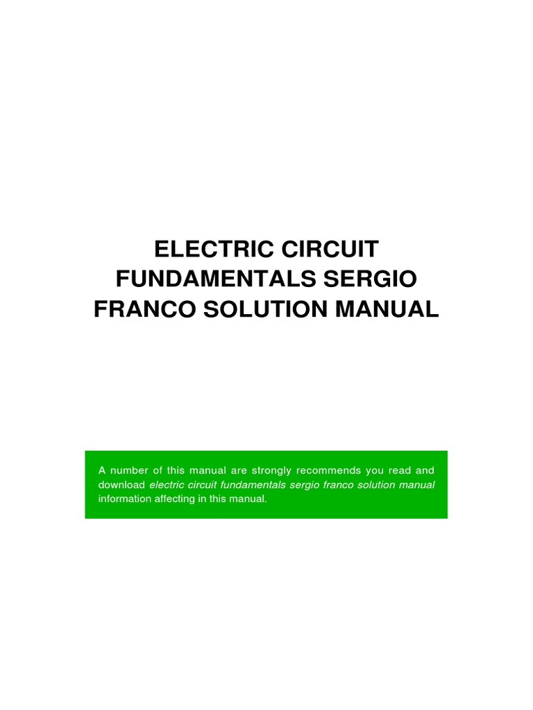 Electric Circuit Fundamentals Sergio Franco Solution Manual | PDF | Electronics | Electricity