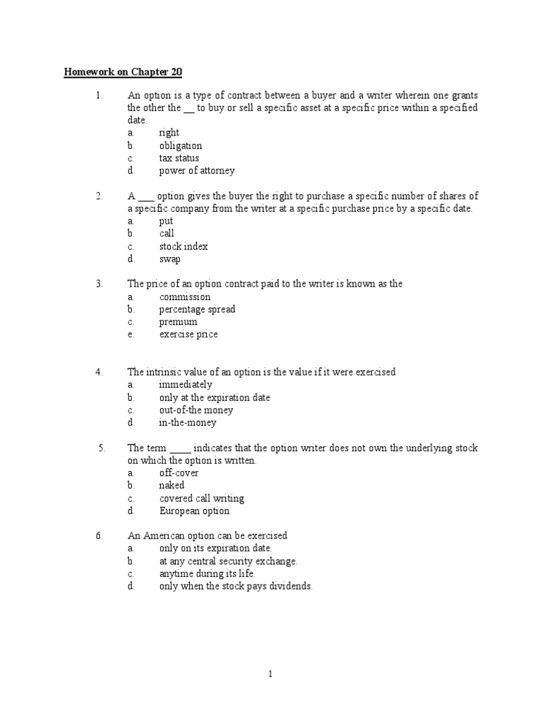 MBA - Options, Multiple Questions | PDF | Call Option | Option (Finance)