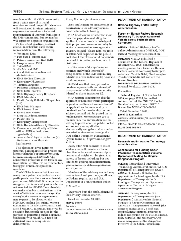 Notice: Grants and Cooperative Agreements Availability, Etc.: Intelligent Transportation Systems ...