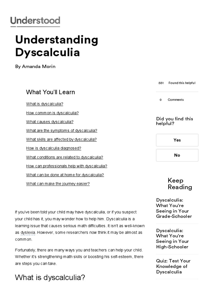 Understanding Dyscalculia in Children | PDF | Individualized Education ...