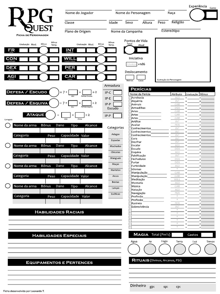 Ficha de RPG Quest (Estilo d20) | PDF | Ocio