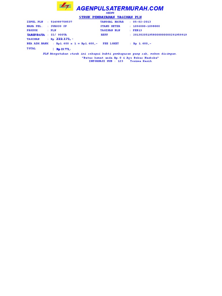 Contoh Struk PLN | PDF