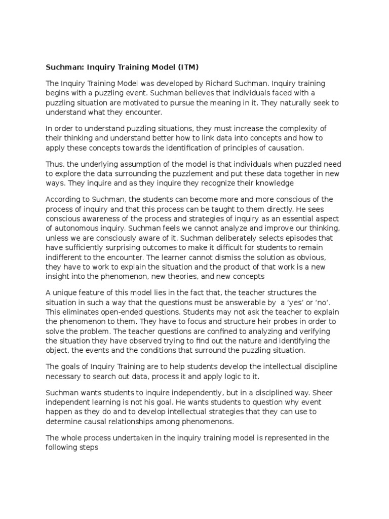 Suchman: Inquiry Training Model (ITM) | PDF | Inquiry | Causality