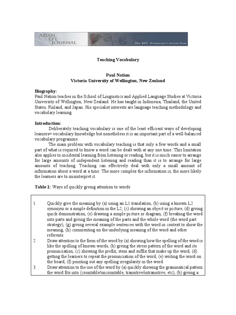 Teaching Vocabulary by Paul Nation | PDF | Vocabulary | Second Language
