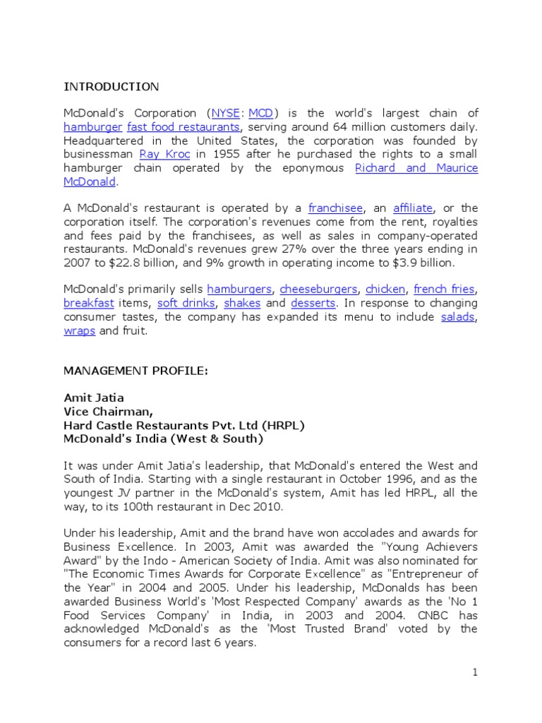 Nyse MCD Hamburger Fast Food Restaurants Ray Kroc Richard and Maurice ...