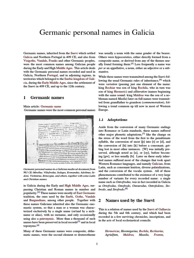 Germanic Names in Medieval Galicia | PDF | Europe Travel | Linguistics