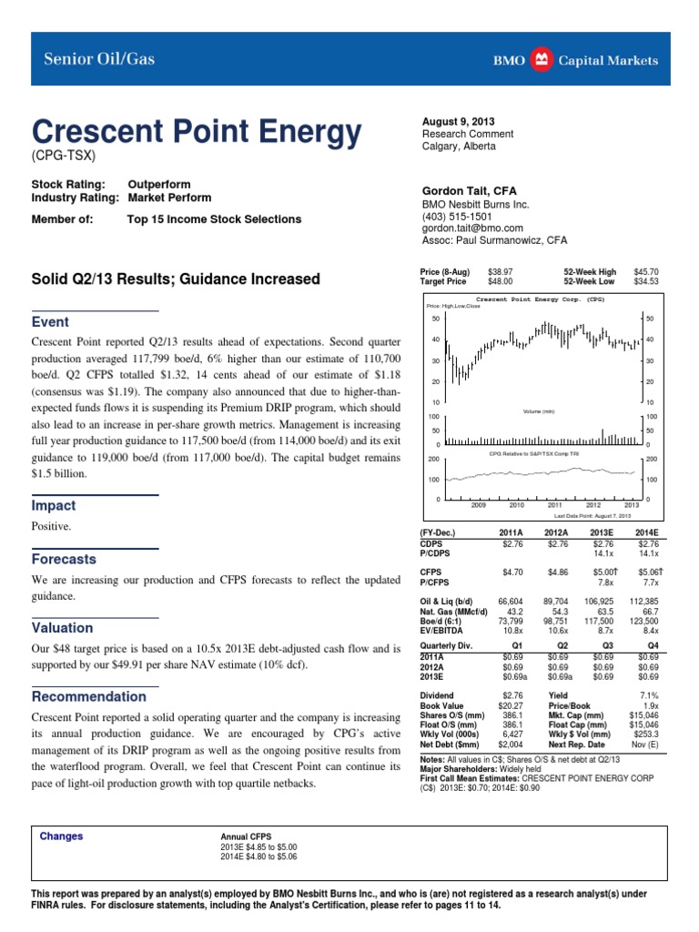 Crescent Point Energy BMO 9.8.13 | PDF | Securities (Finance ...