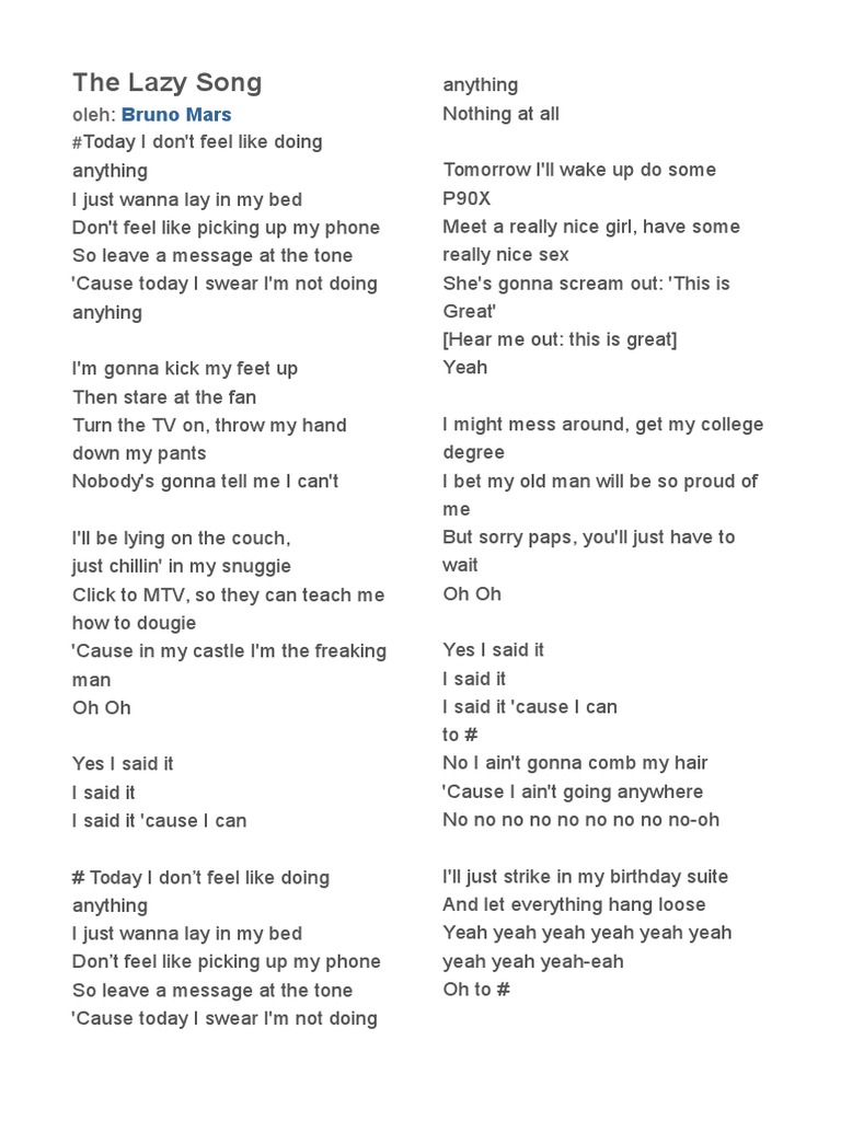 Lirik Lagu The Lazy Song | PDF | Music Industry | Pop Music
