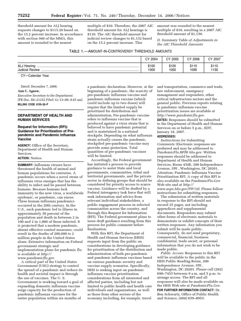 2007 AIC Threshold Adjustments Notice | PDF | Influenza Pandemic ...