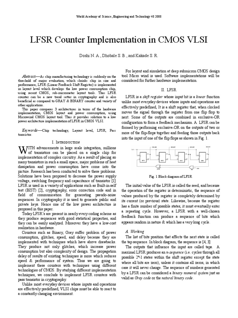 LFSR Implementation in CMOS VLSI | PDF | Logic Gate | Cmos