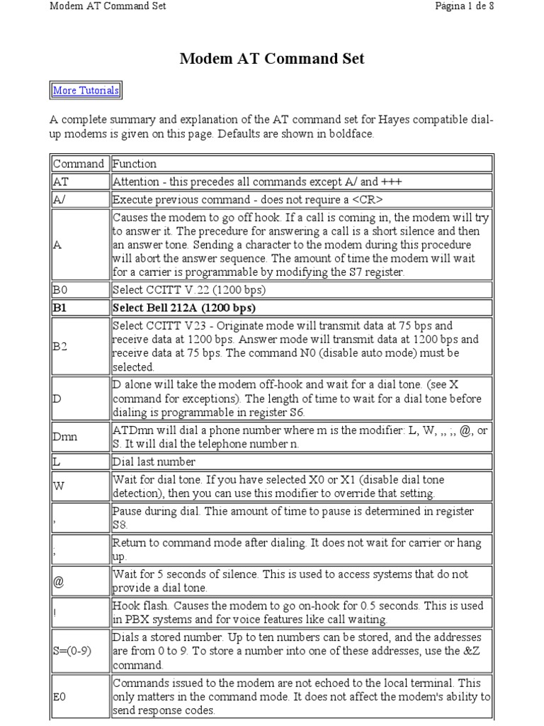 At Hayes Commands | PDF | Bit Rate | Modem