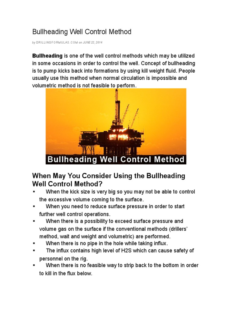 Bullheading Well Control Method | PDF | Petroleum Reservoir | Pump