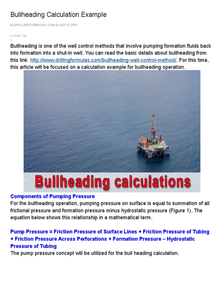 Bullheading Calculation Example | PDF