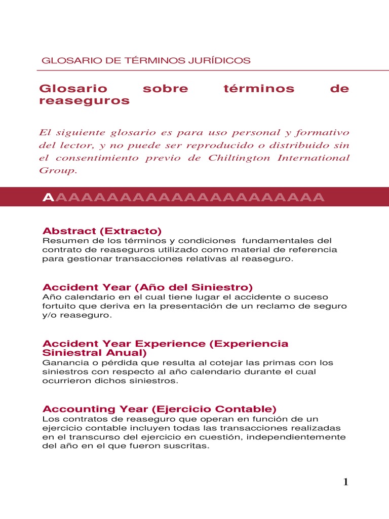 Glosario de Trminos de Reaseguros v1 | PDF | Reaseguro | Seguro