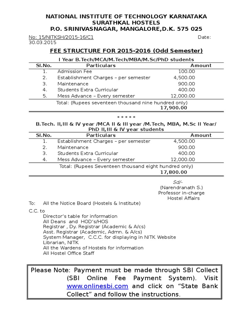 Hostel Revised FeeStructure2015 16 | PDF | Business