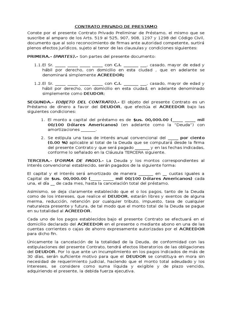 Contrato de Prestamo Simple - Modelo | Pagos | Dinero | Prueba gratuita ...