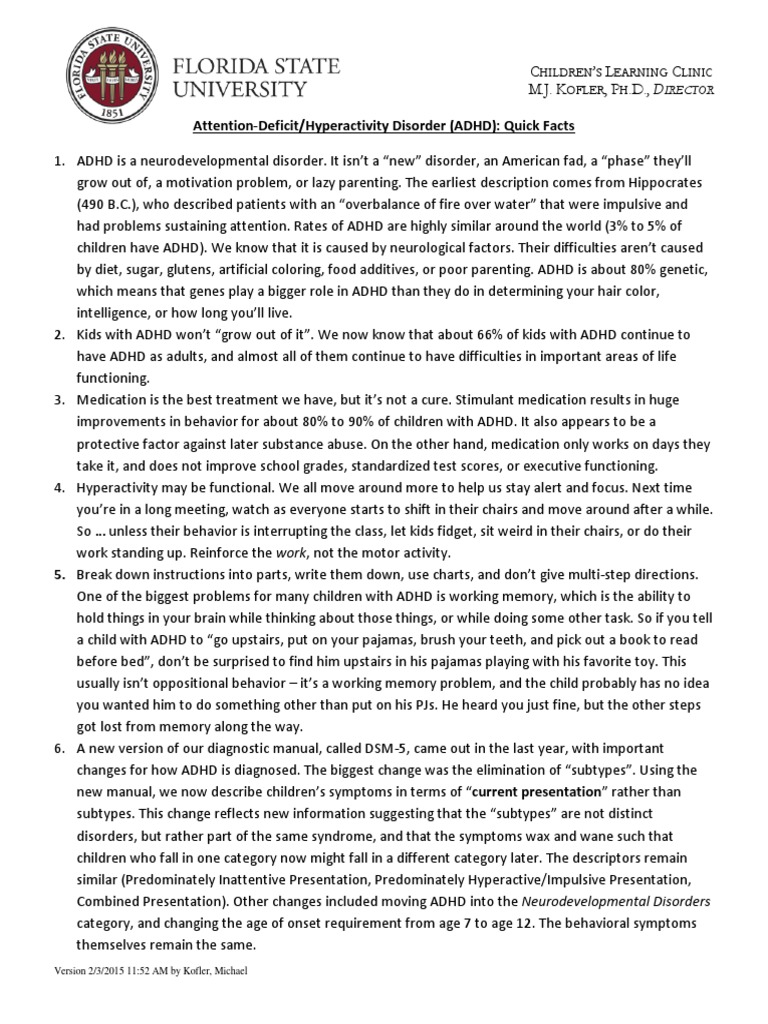 Adhd Handout | PDF | Attention Deficit Hyperactivity Disorder ...