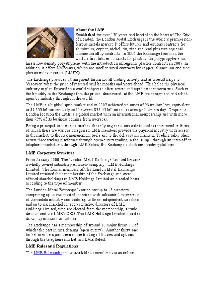 About The LME | PDF | Metals | Economies
