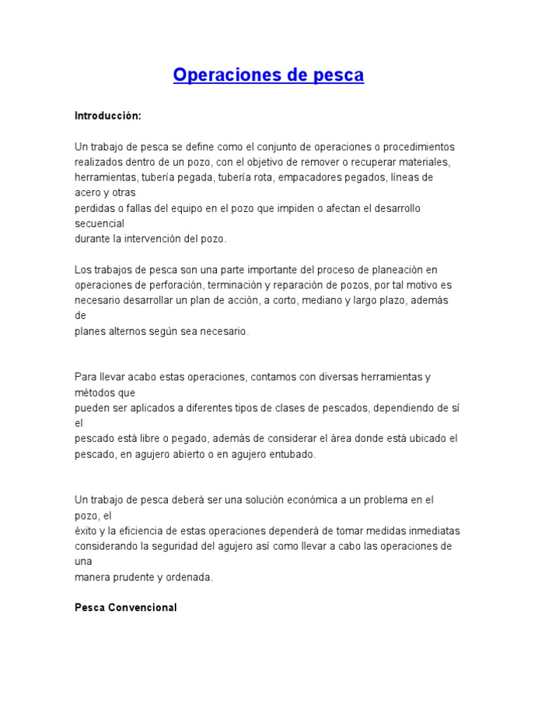 Operaciones de Pesca | PDF | Herramientas | Tubería (transporte de fluidos)