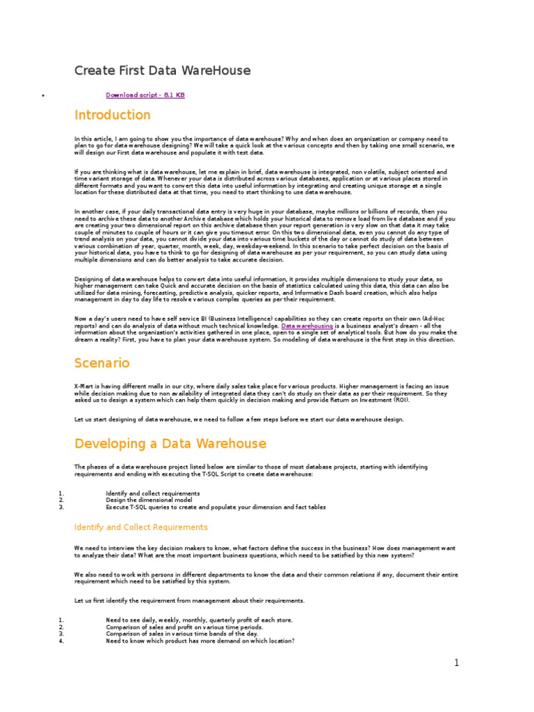 Create First Data WareHouse | PDF | Data Warehouse | Business Intelligence