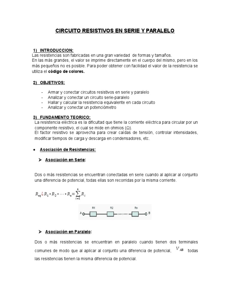 Circuitos en Serie y Paralelo. Informe Laboratorio | PDF | Resistencia ...
