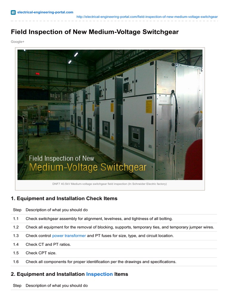 Medium-Voltage Switchgear Inspection Guide | PDF | Relay | Insulator ...
