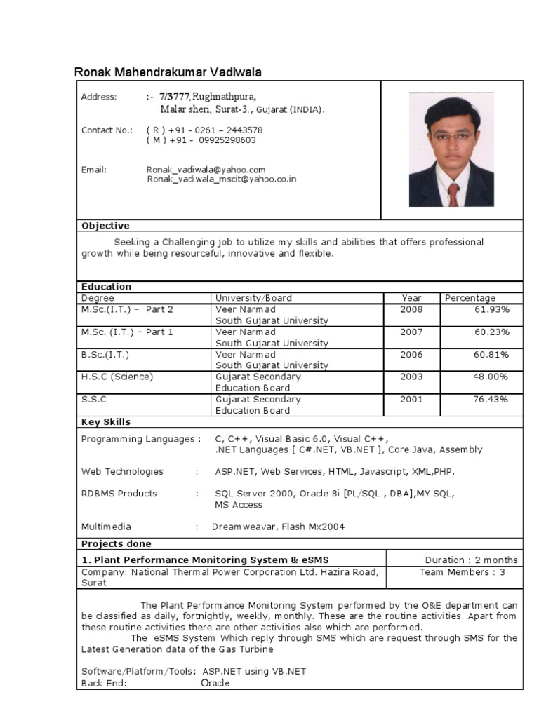 Ronak Vadiwala Resume | PDF | Microsoft Access | Digital Technology