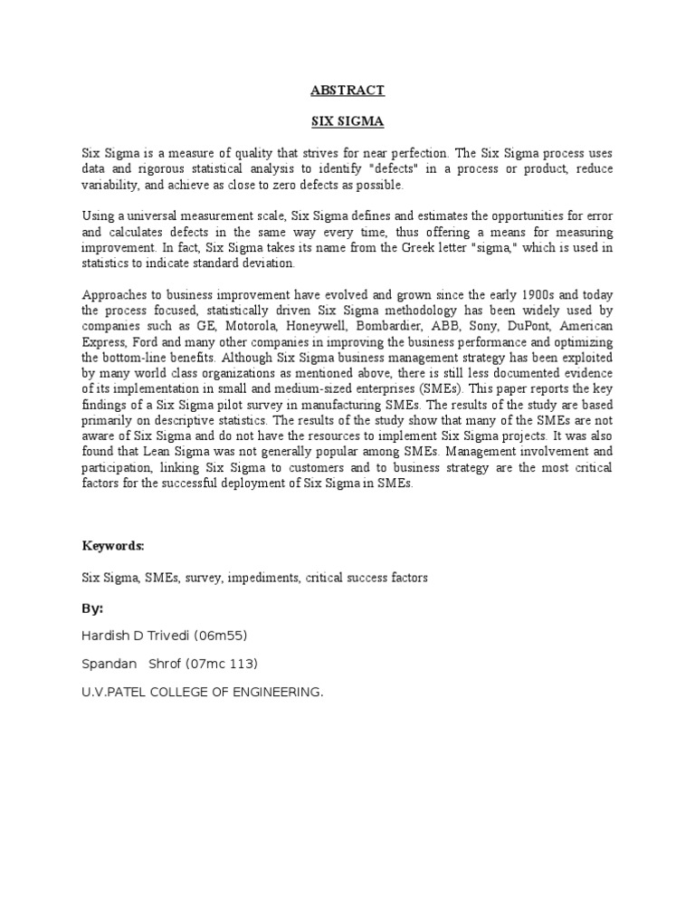 Abstract on Six Sigma
