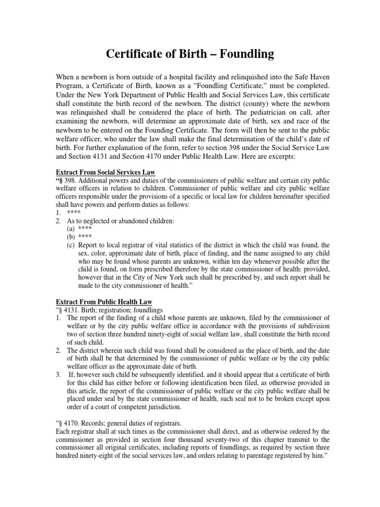 2011 Foundling Certificate of Birth | Birth Certificate | Government
