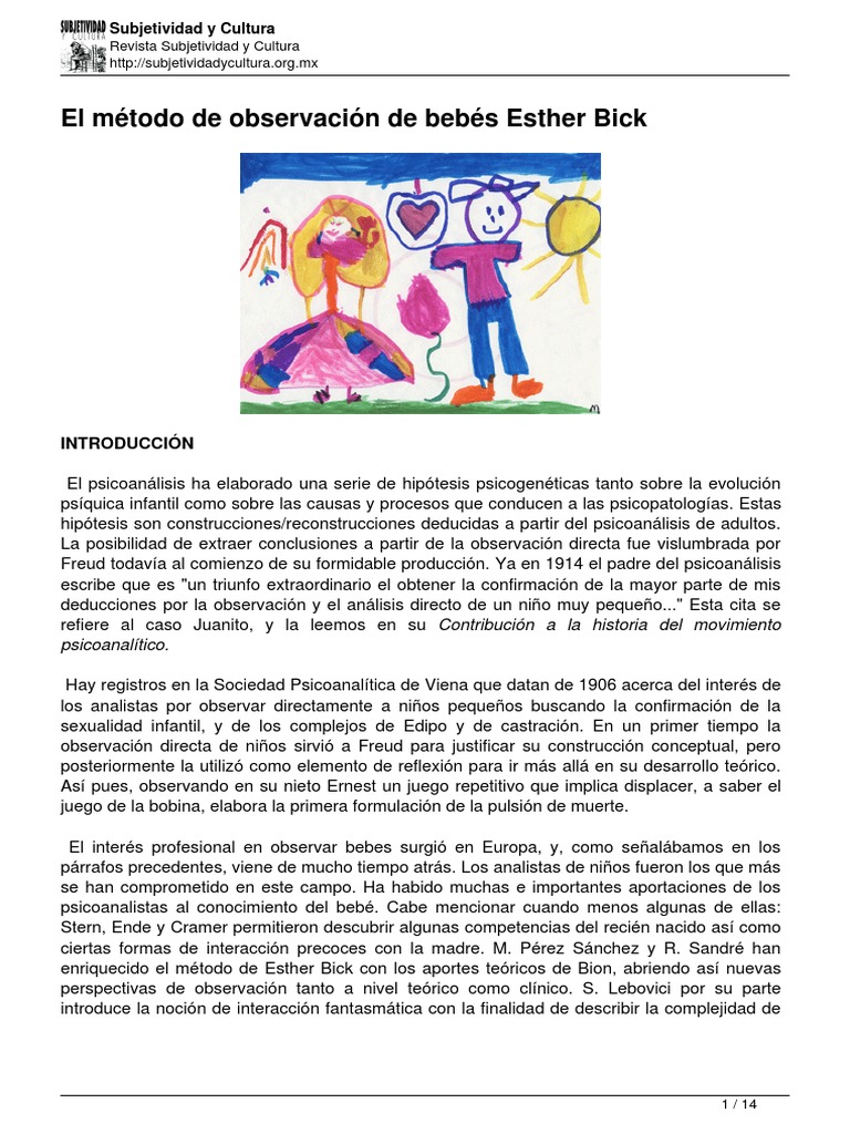 El Metodo de Observacion de Bebes Esther Bick | PDF | Psicoanálisis ...