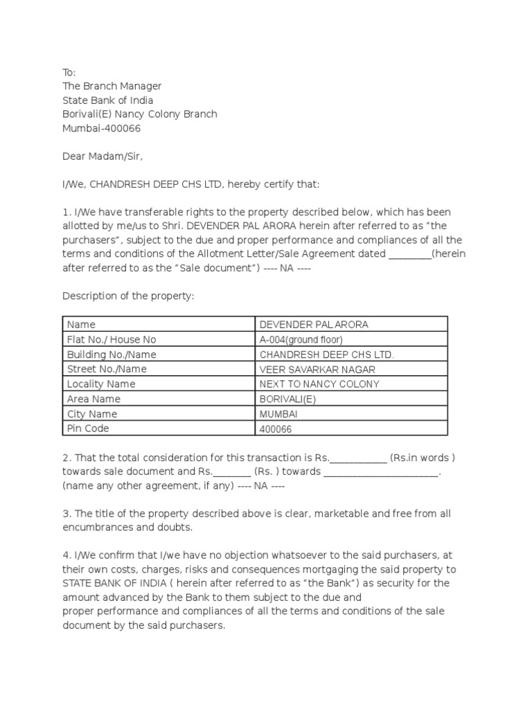 Society Noc Letter | Receipt | Banks