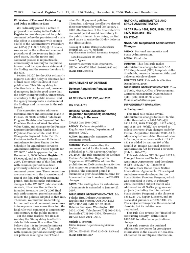 Rule: Federal Acquisition Regulation (FAR): Supplemental administrative ...