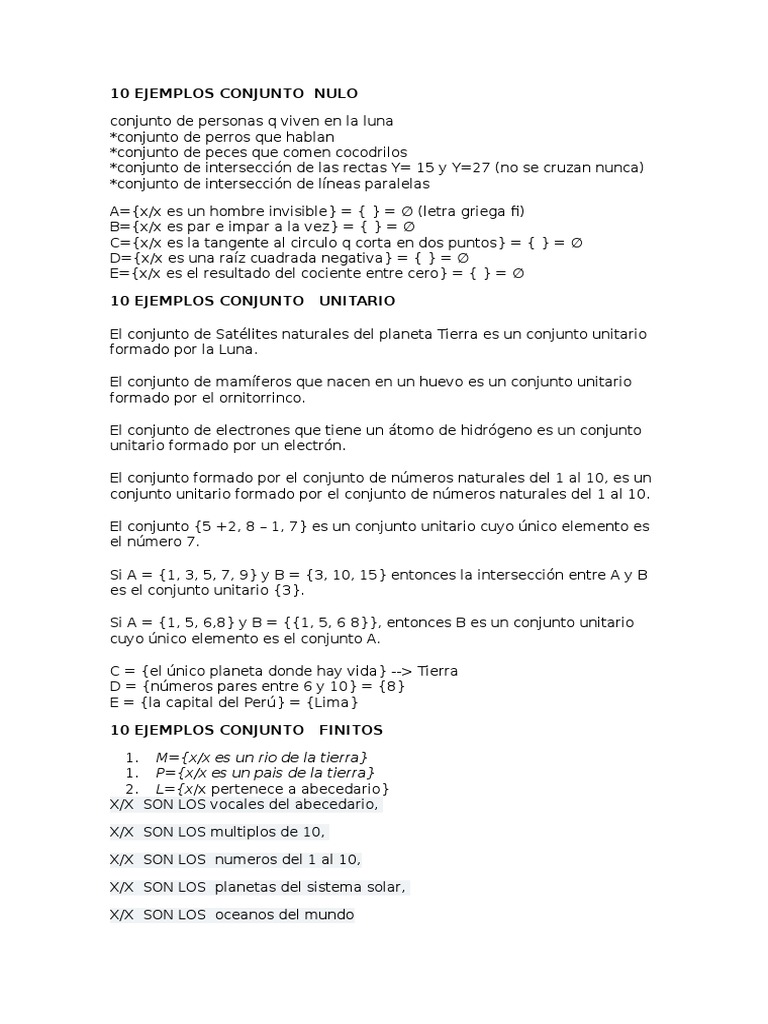 10 Ejemplos Conjunto Nulo | PDF