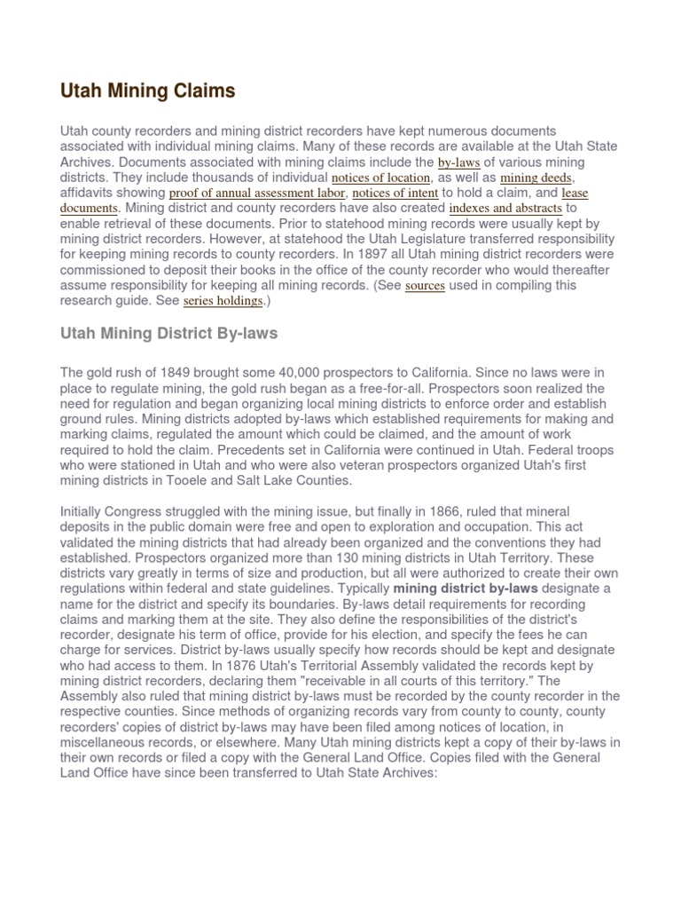 Utah Mining Claims Overview | PDF | Mineral Rights | By Law