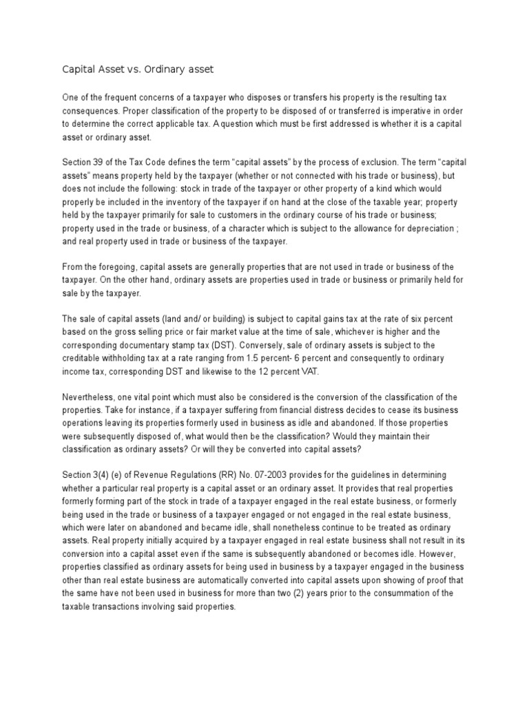 Capital vs. Ordinary Assets Tax Guide | PDF | Taxes | Income Tax