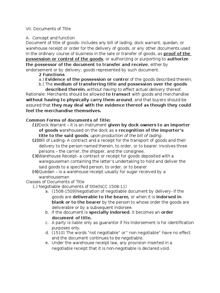 Documents of Title | PDF | Bill Of Lading | Private Law