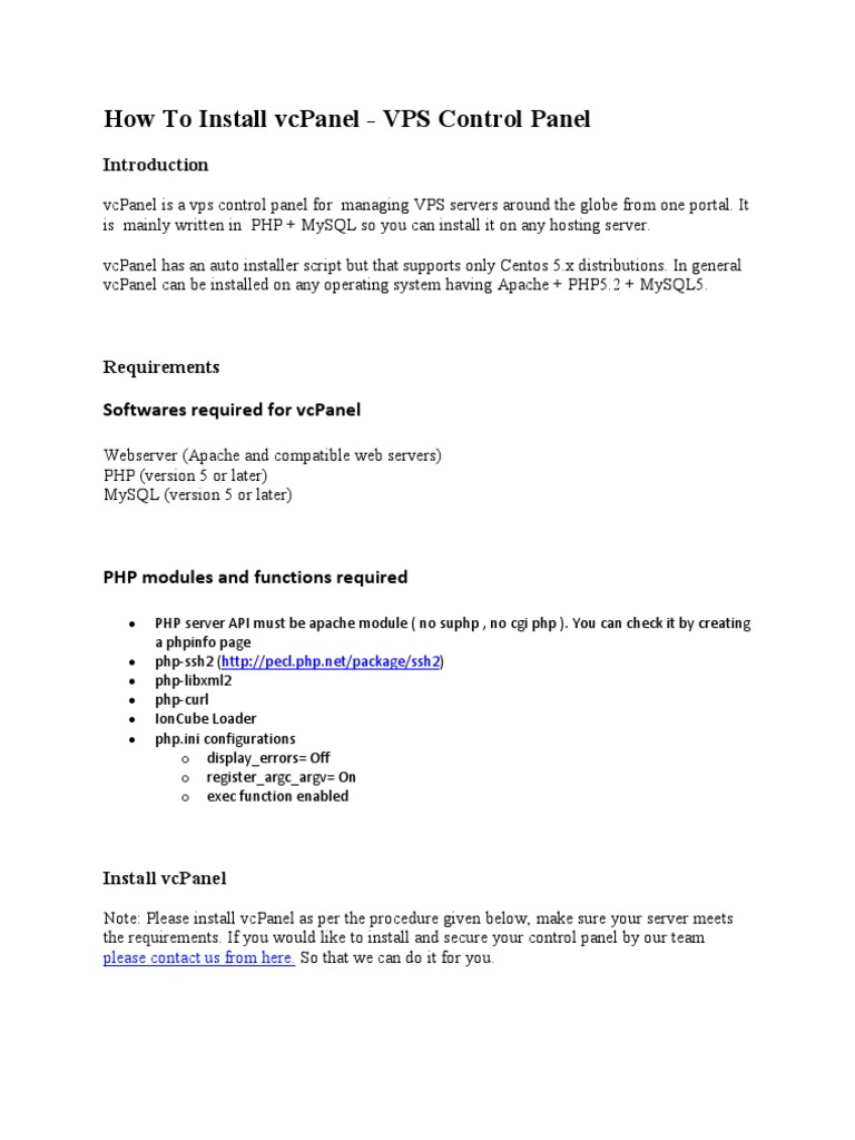 How To Install VcPanel - VPS Control Panel | PDF | Php | Web Server