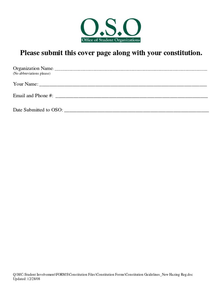 Please Submit This Cover Page Along With Your Constitution | PDF ...