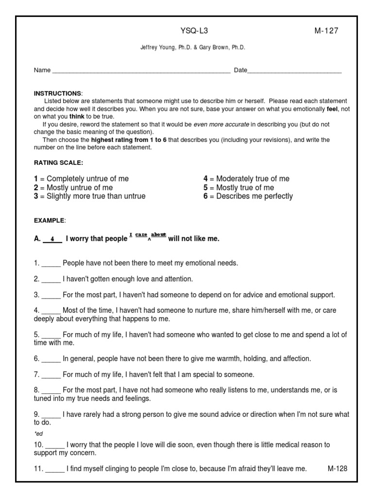 YSQ-L3 Schema Questionnaire | Anger | Temperament