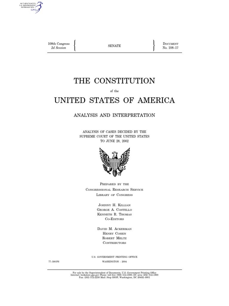 The Constitution of The United States-Analysis and Interpretation Gpo ...