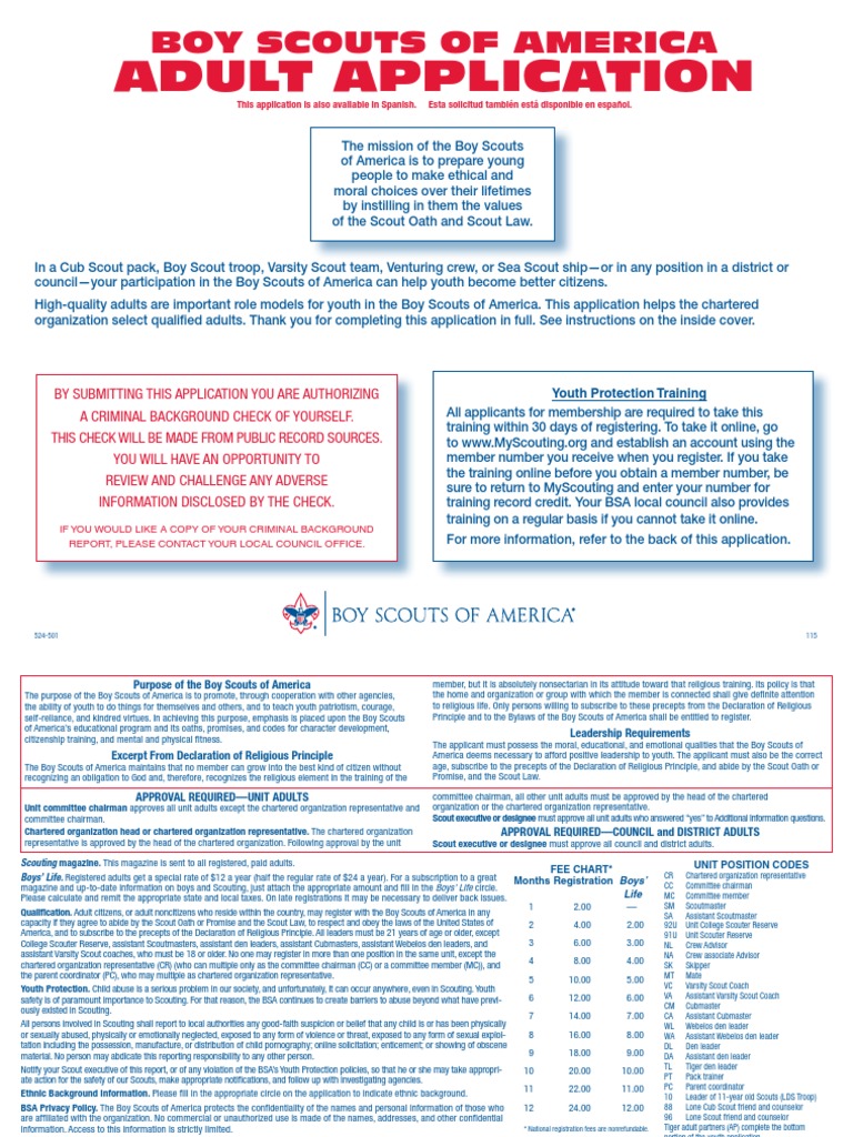 524 501 Adult Application | PDF | Boy Scouts Of America | Scouting