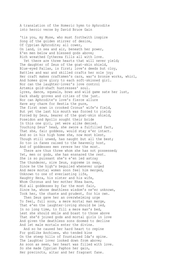 The Homeric Hymn To Aphrodite, Translated Into Heroic Verse by David ...