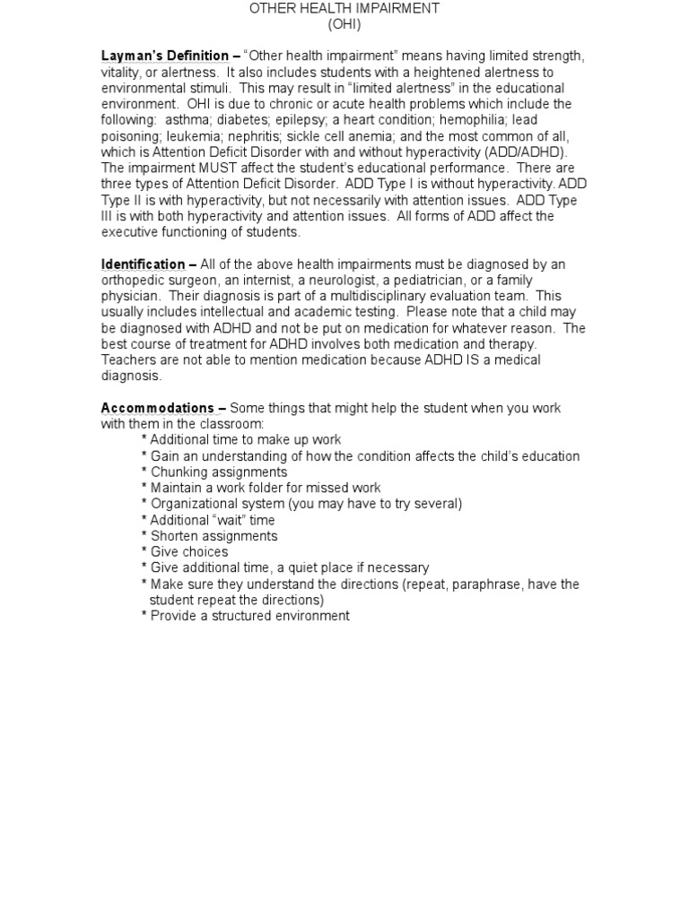 Understanding Other Health Impairment | PDF | Career & Growth | Self ...