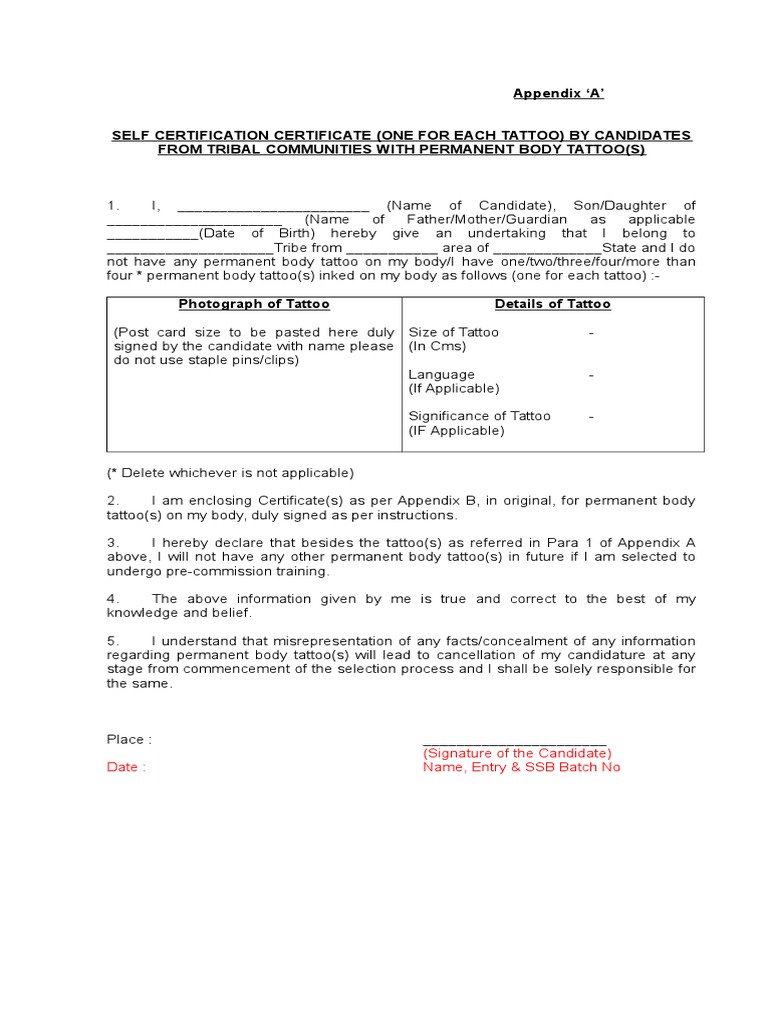 Format of Certificate BODY - TATTOO | PDF | Tattoo | Government
