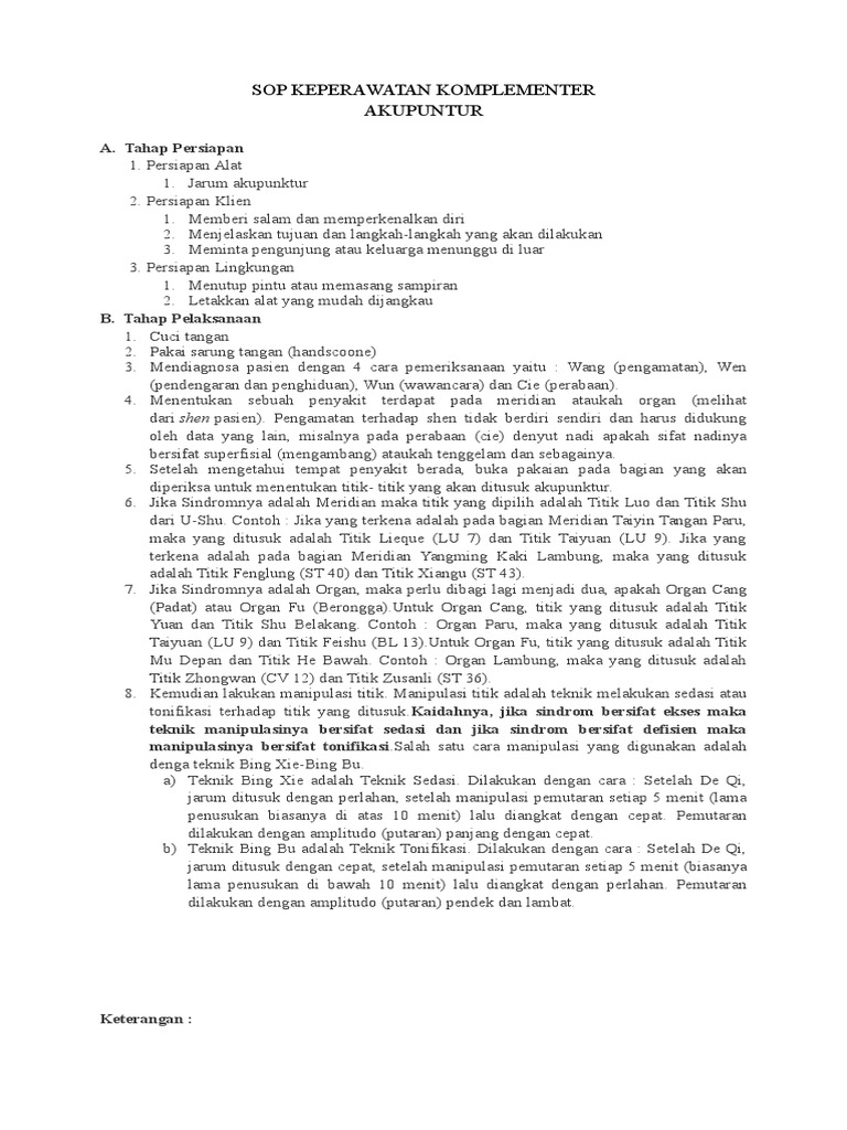 Sop Keperawatan Komplementer | PDF
