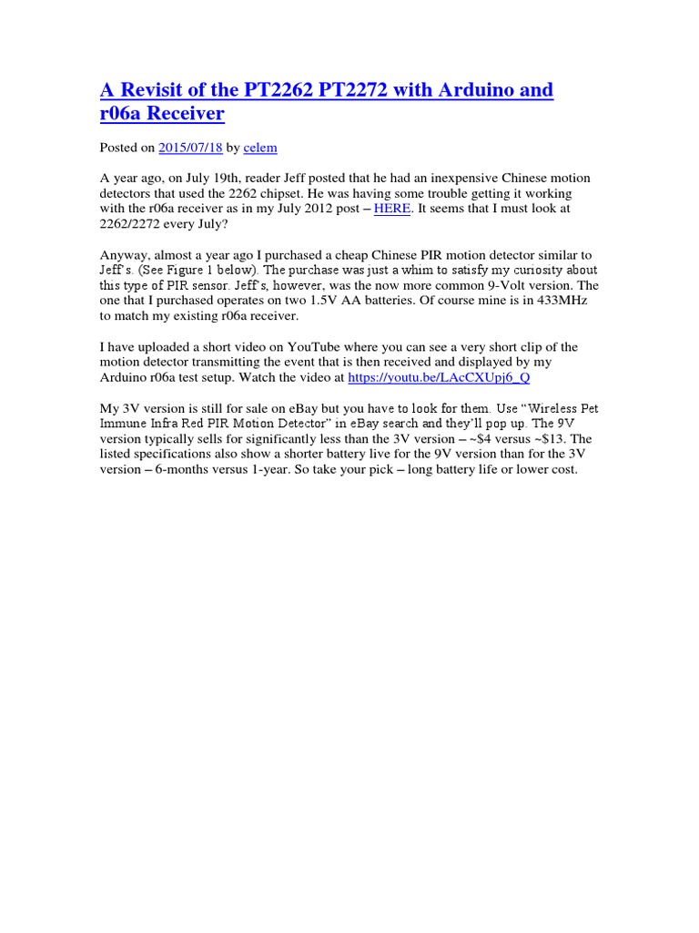 PT2262 PT2272 With Arduino and R06a | PDF | Switch | Antenna (Radio)