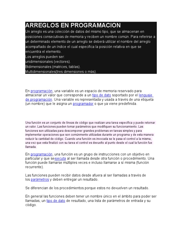 Arreglos en Programacion | PDF