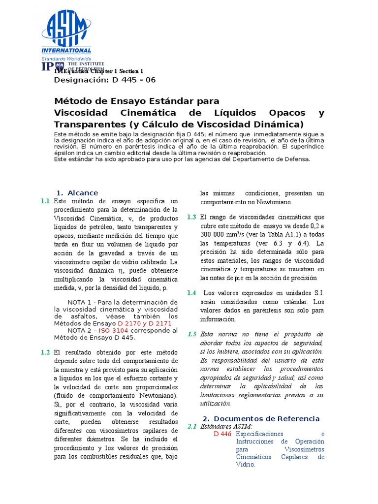 Astm D-445-06 | PDF | Viscosidad | Líquidos